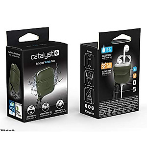 Waterproof Airpods Case 2 & 1 Cover by Catalyst, Shockproof and Drop Proof air pods Protective Cover Soft Skin, Carabiner, Silicone Sealing, Compatible Wireless Charging - Army Green