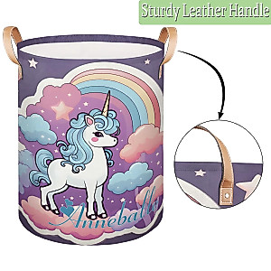 Custom Name Large Laundry Basket Cute Rainbow Unicorn Personalized Collapsible Waterproof Laundry Hamper Dirty Clothes Toys Storage Bin with Handles