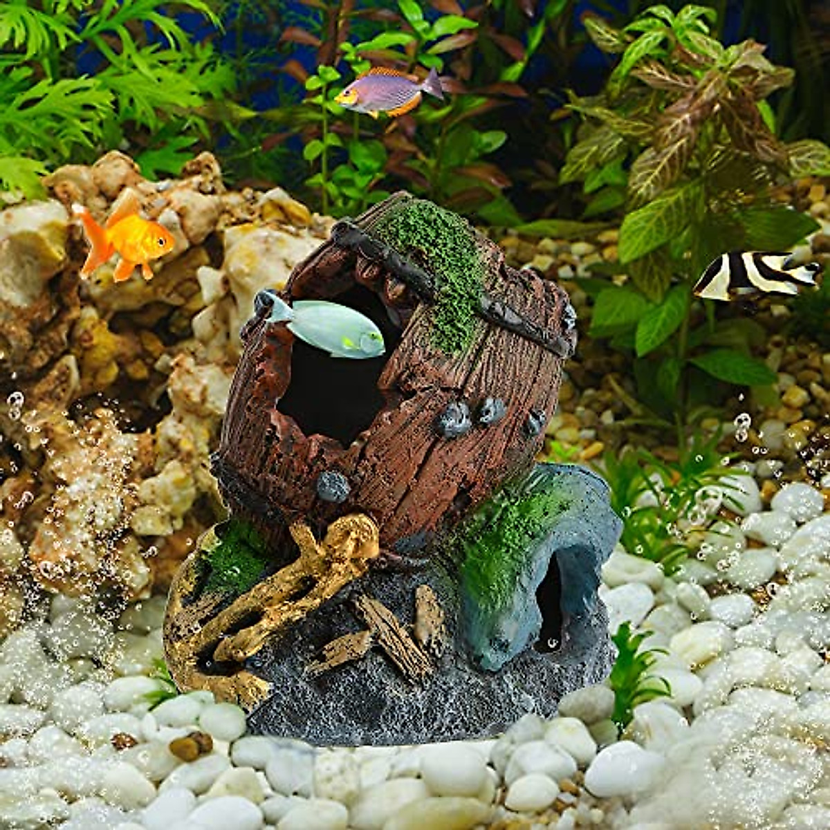 Saim Broken Barrel Aquarium Decorations,Resin Betta Cave Hideout Wood Trunk Log Hide Hut for Fish Tank Decor Fish Cave