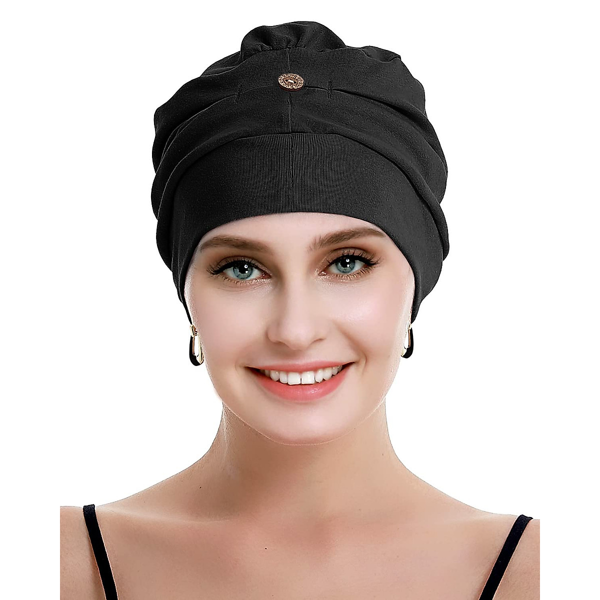 osvyo Cotton Chemo Turbans for Women Cancer hairloss hat - Cotton LightWeight headwear Sealed Packaging BLACK