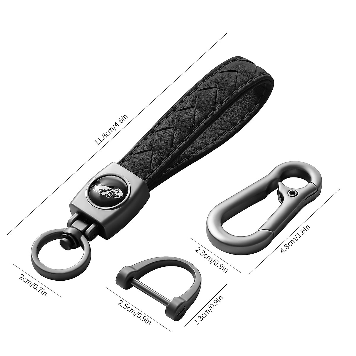 Gkeygo Carabiner Keychain, Universal Heavy Duty Woven Handmade Leather Key Chain, Car Fob Key Keychains with 360 Degree Rotatable Snap Swivel and Anti-Lost D-Ring for Men and Women, Gunmetal - Black