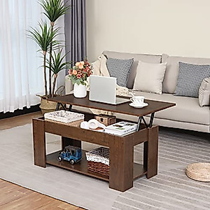 WEENFON 38" Lift Top Coffee Table with Hidden Compartment & Open Storage Shelf, Pop Up Coffee Table for Living Room, Office, Espresso