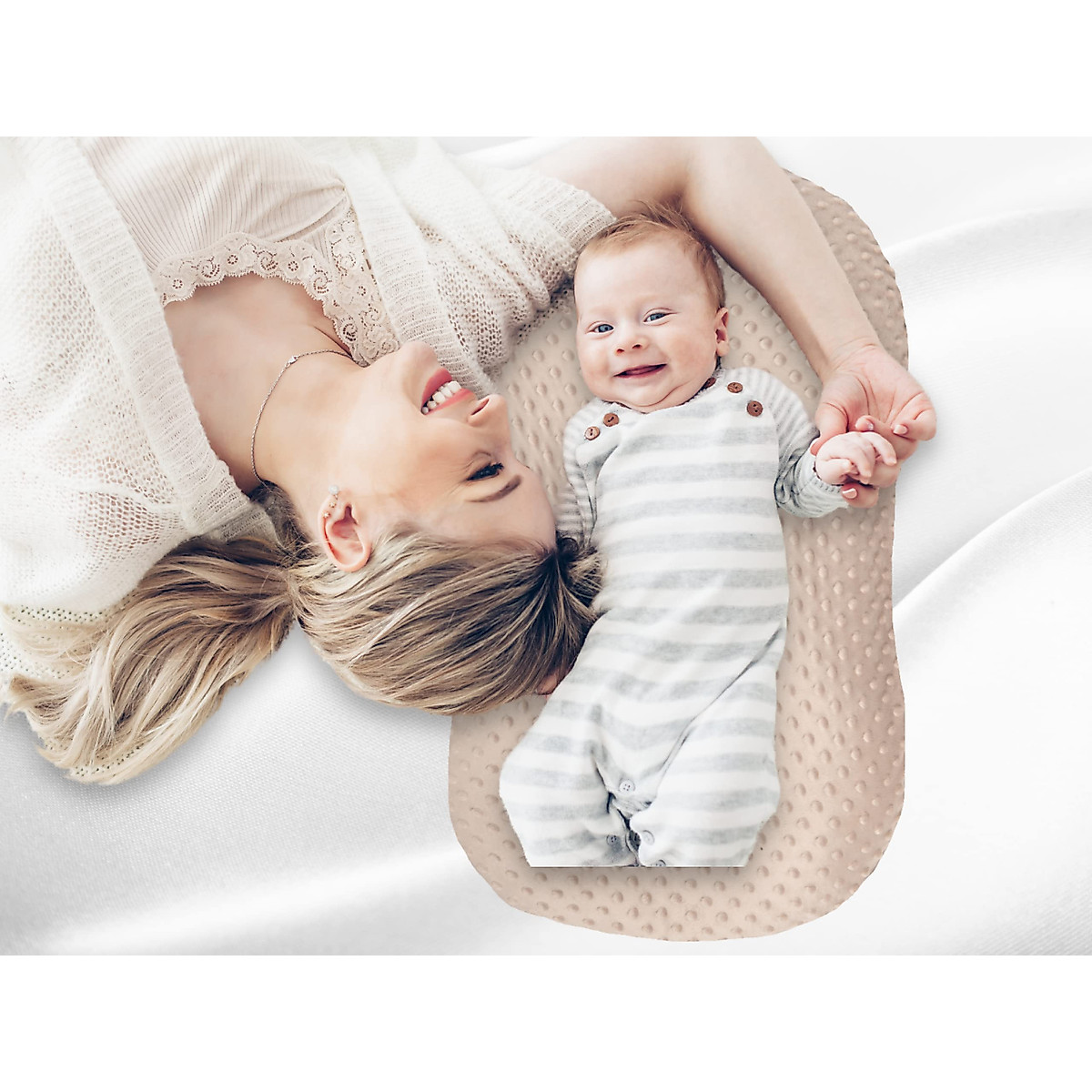 Mila Millie Water Resistant Removable Cover for Newborn Lounger | Minky Sensory Touch Slipcover for Baby Floor Seat | Premium Quality Soft Wipeable Fabric | Hypoallergenic (Sand)