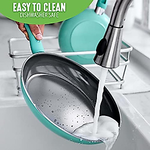 GreenLife Soft Grip Diamond Healthy Ceramic Nonstick, 7" and 10" Frying Pan Skillet Set, PFAS-Free, Dishwasher Safe, Turquoise