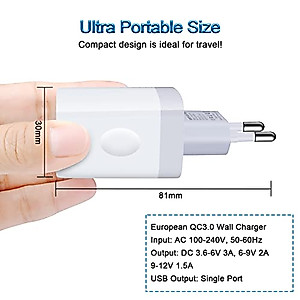 European USB Wall Charger Quick Charge 3.0 EU Power Plug Adapter Fast Charging for iPhone 14/13/13Pro Max/13Mini/12 Pro Max/12 Mini/SE/11,Samsung Galaxy S23 Ultra/S22/S21/S20 5G,Google Pixel 7/6 Pro/5