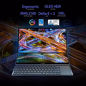 ASUS ZenBook Pro Duo 15 OLED UX582 Laptop, 15.6 inch OLED UHD Touch Display, Intel Core i9-11900H, 32GB RAM, 1TB SSD, GeForce RTX 3060, ScreenPad, Windows 11 Pro, Celestial Blue, UX582HM-XH96T