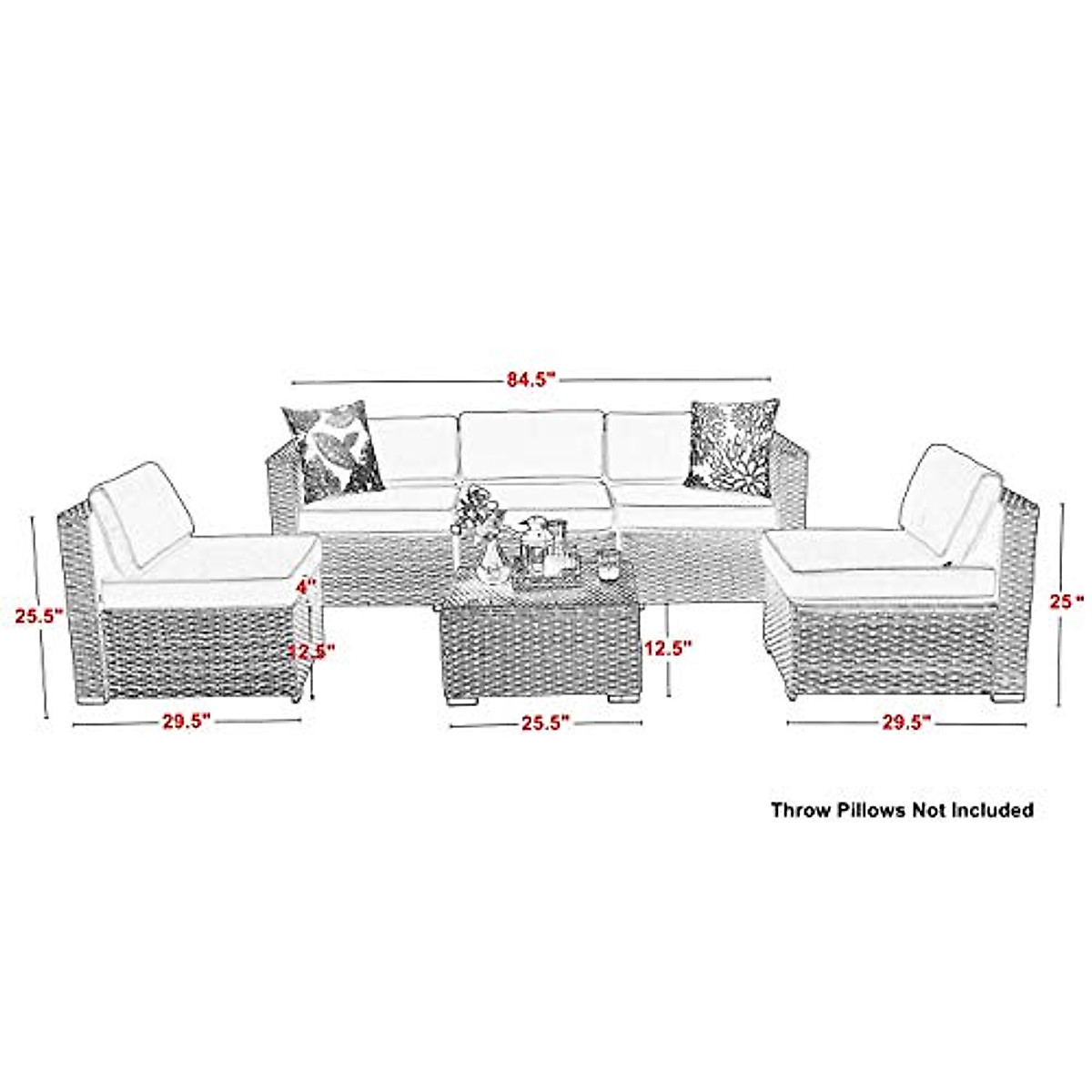 Sophia & William Patio Outdoor Furniture Wicker Sectional Sofa Set All-Weather Low Back Patio Conversation Set W/Tea Table and Washable Couch Cushions (6 Piece-Navy Blue)