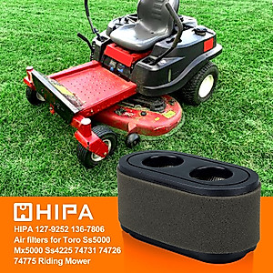 Hipa 127-9252 136-7806 SS5000 Air Filter for Toro Timecutter 42 Inch 50 Inch Riding Mower SW5000 SW4200 SS4250 Parts 74731 74726 74723 74741 74657 74661 74667 74675 74680 Lawn Mower 2 Pack