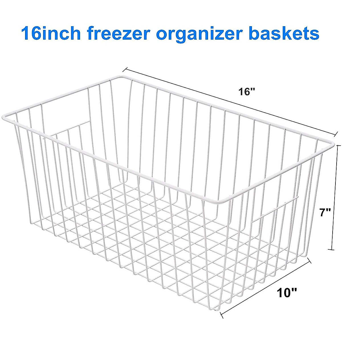 Y.Z.Bros 16inch Freezer Wire Storage Organizer Baskets, Household Refrigerator Bins with Built-in Handles for Cabinet, Pantry, Closet, Bedroom