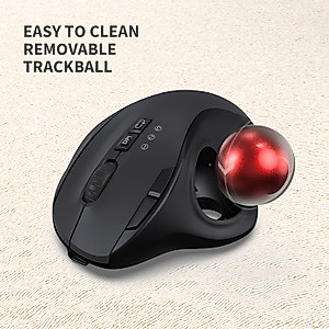 KKUOD 2.4G+Dual Bluetooth Wireless Trackball Mouse, 3-Device Connection Ergonomic Mouse, Rechargeable Ergo Mouse with USB-C Port and 3 DPI, Thumb-Operated Mouse for PC Computer Laptop Tablet