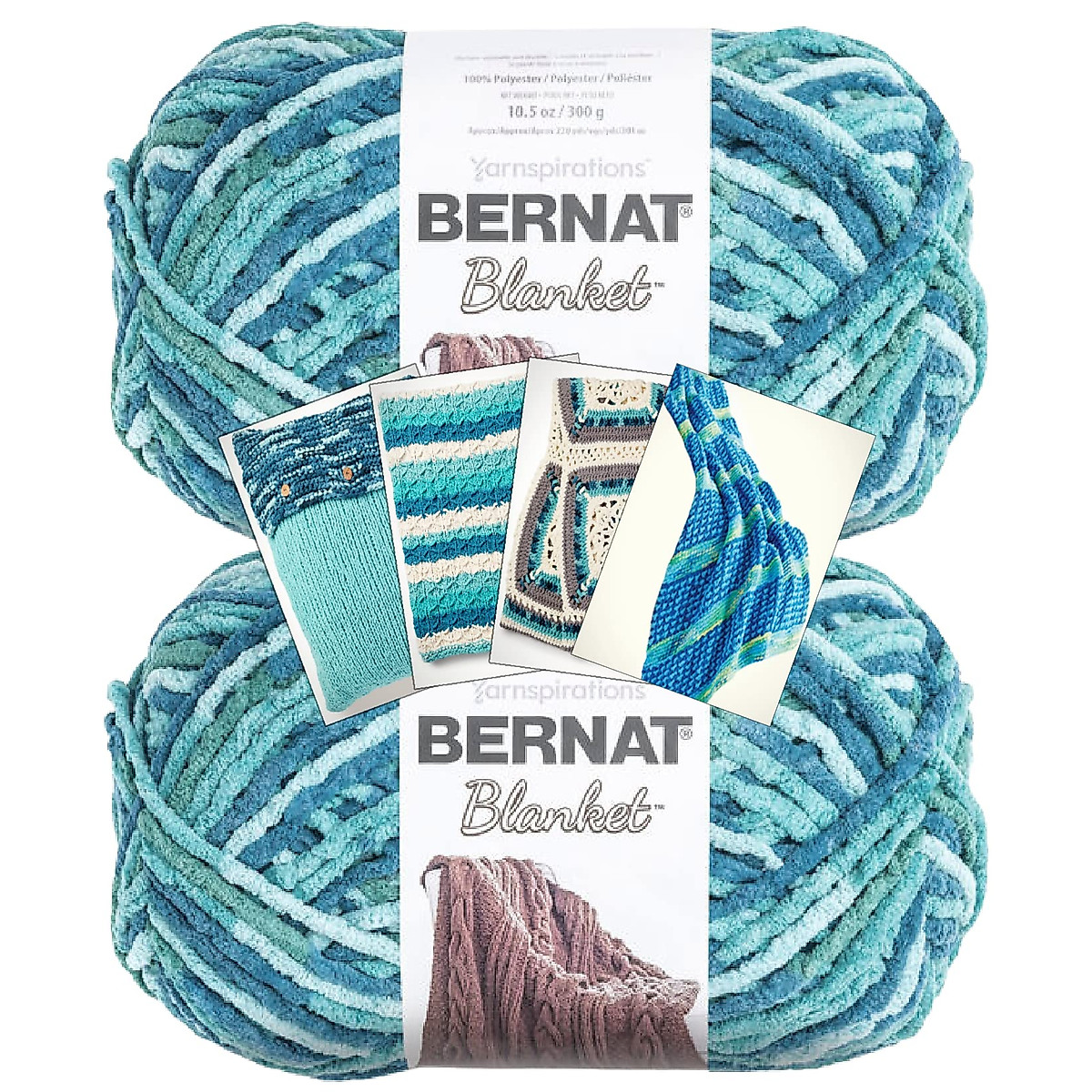 Bernat Blanket Yarn - Big Ball (10.5 oz) - 2 Pack with Pattern Cards in Color (Tidepool)