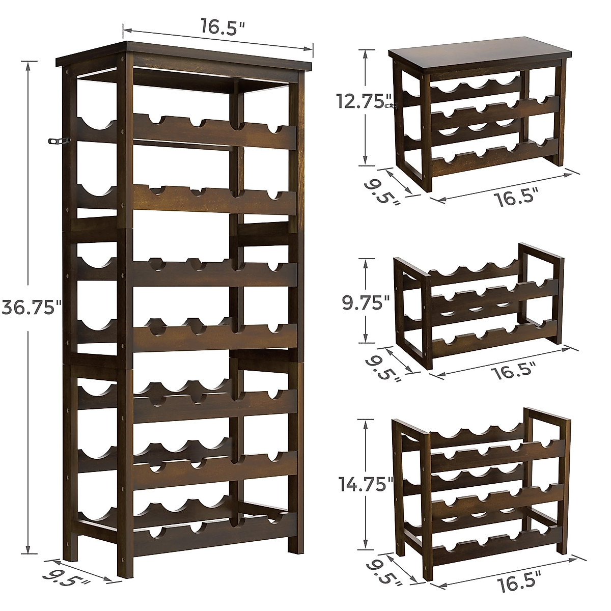 28-Bottle Wine Rack Free Standing Floor, Solid Wood 7-Tier Display Wine Storage Shelves with Tabletop, Wobble-Free Bottle Holder for Cellar Kitchen Bar Dining Room Living Room, Walnut