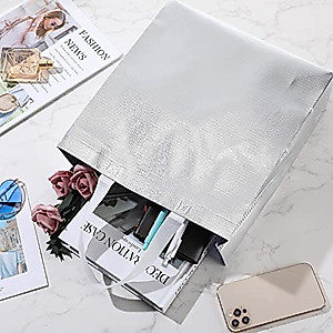 30 Pcs Silver Reusable Gift Bags Glossy Grocery Shopping Bags Reusable Tote Bag with Handles Non Woven Grocery Totes Glitter Gift Tote Bags for Bridesmaid Birthday Wedding Party, 11.8 x 3.9 x 13 Inch