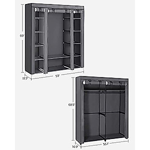 SONGMICS 59-Inch Portable Closet and 55-Inch Portable Closet Bundle, Pair of Roll-Up Wardrobes, Closet Storage Organizers, Easy Assembly, Gray ULSF03G and URYG02GY
