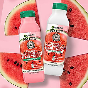 Garnier Fructis Plumping Shampoo and Conditioner Set for Volumizing and Moisturizing Fine Hair, Watermelon Extract, 11.8 oz each,Micellar Water Sample included