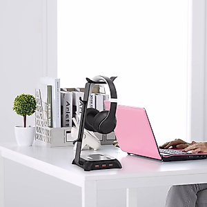 atolla USB Hub, USB 3.0 Hub with Headphone Stand, Powered USB Hub with 3 USB 3.0 Ports and 3 USB Charging Ports, 3.5mm AUX Ports with On/Off Switches, and 12V/2.5A Power Adapter