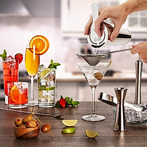 16-piece Pro Cocktail Set with Weighted Boston Shaker. Dishwasher Safe. Includes Stainless Steel Full-Service Bar Tools with Easy-Open Drink Shaker, Recipe Guide & Carry Bag