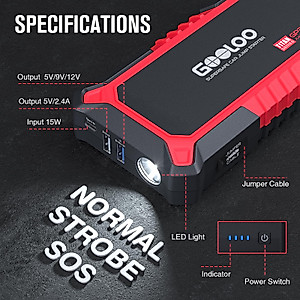 GOOLOO New GP2000 Jump Starter, 12V 2000A Car Jumper Starter(Up to 8.0L Gas, 6.0L Diesel Engines), SuperSafe Portable Battery Charger, Auto Lithium Box Booster Pack with USB Quick Charge, red
