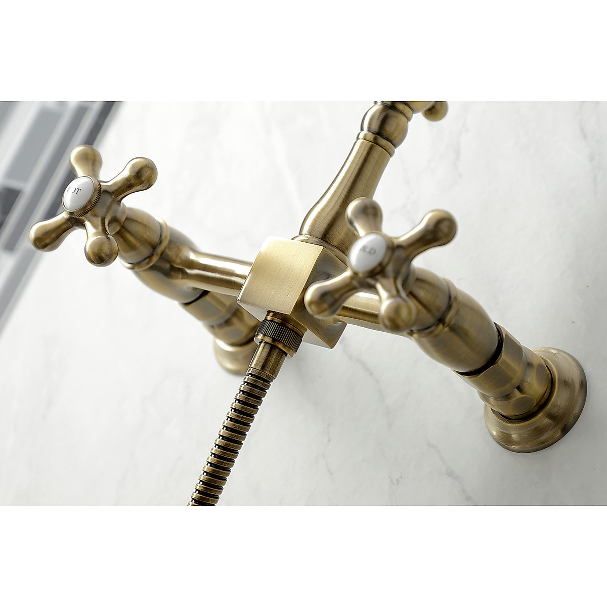 Kingston Brass KS1263AXBS Heritage Bridge Kitchen Faucet, Antique Brass