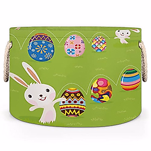 Easter Bunny Rabbit Eggs (6) Large Round Baskets for Storage Laundry Baskets with Handles Blanket Storage Basket for Bathroom Shelves Bins for Organizing Nursery Hamper Girl Boy