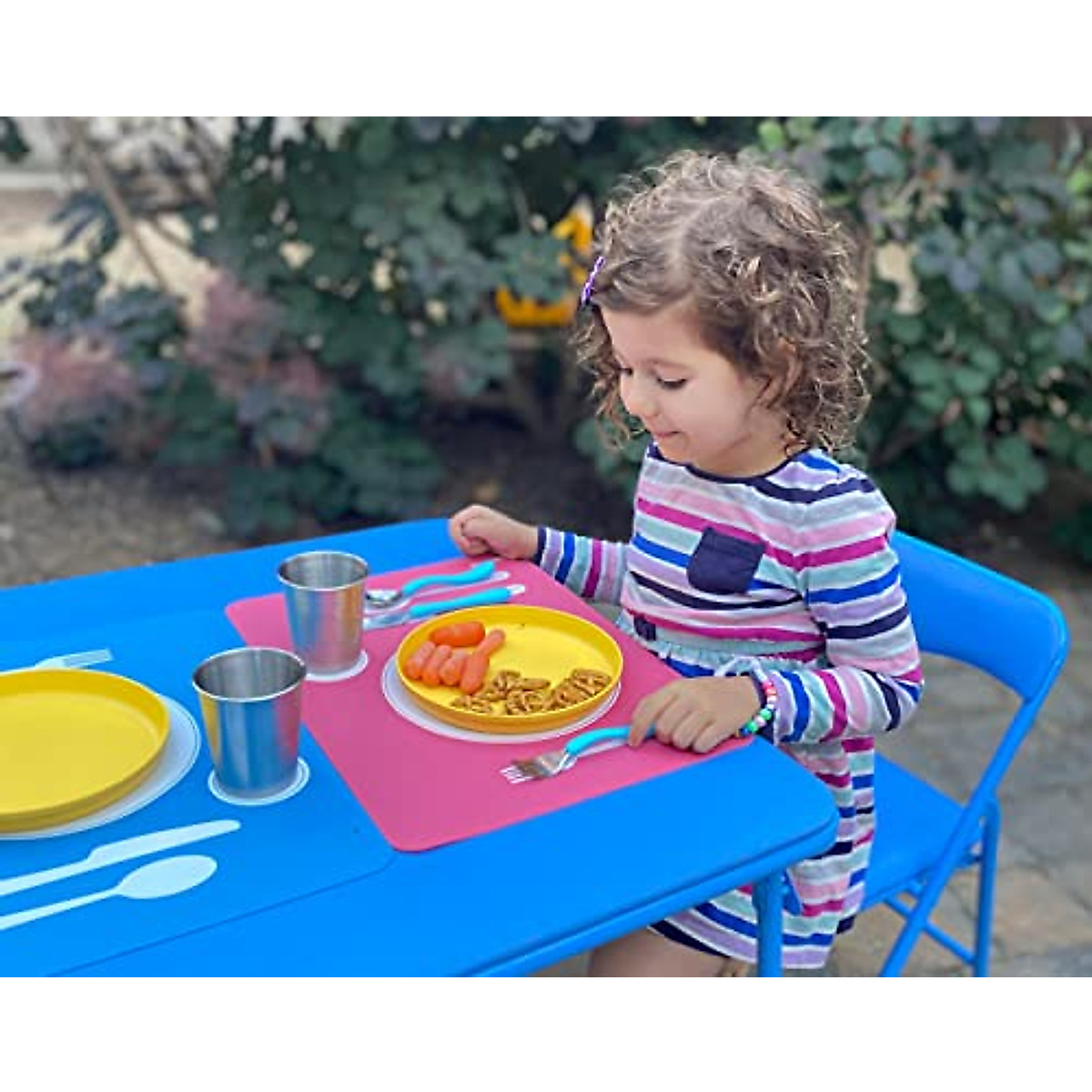 Playscape Kids Table Setting 2-Pack Placemats Montessori Style, Non-Slip Silicone (Pink)
