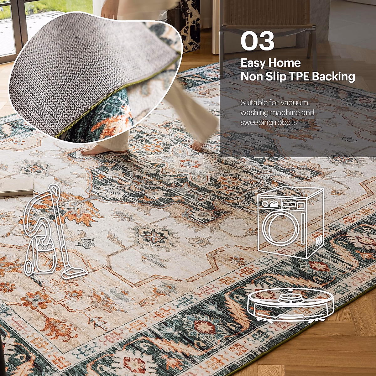 OMERAI Rug 8x10 Area Rug for Bedroom Washable Rug for Living Room Kitchen Dining Room Rugs Non-Slip Home Decor Carpet Faux Wool Rug Large Modern Art Ultra Soft Blue Area Rug-Chic