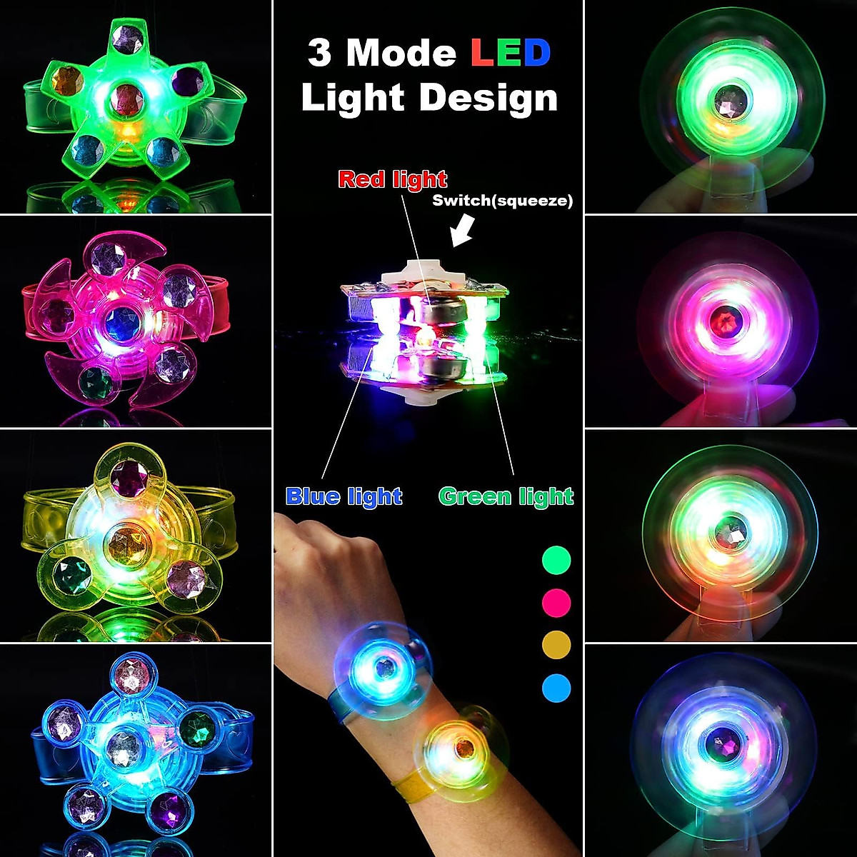 24 Pack LED Light Up Fidget Spinner Bracelets Party Favors for Kids 4-8 8-12, Glow in The Dark Party Supplies, Birthday Gifts, Treasure Box Toys for Classroom, Goodie Bags Stuffers