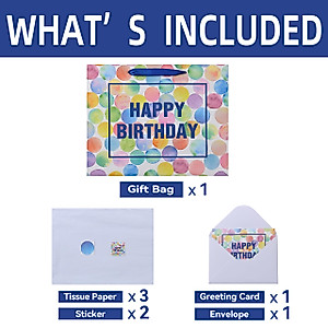 13" Large Colorful Gift Bag Set with Greeting Card and Tissue Papers (Dots and Happy Birthday) for Women's or Men's Birthday Party, Girls', Boys' or Kids' Birthday Parties, Baby Shower, Baby Girl or Boy -13”x5.2”x10.2”,1 Pcs.