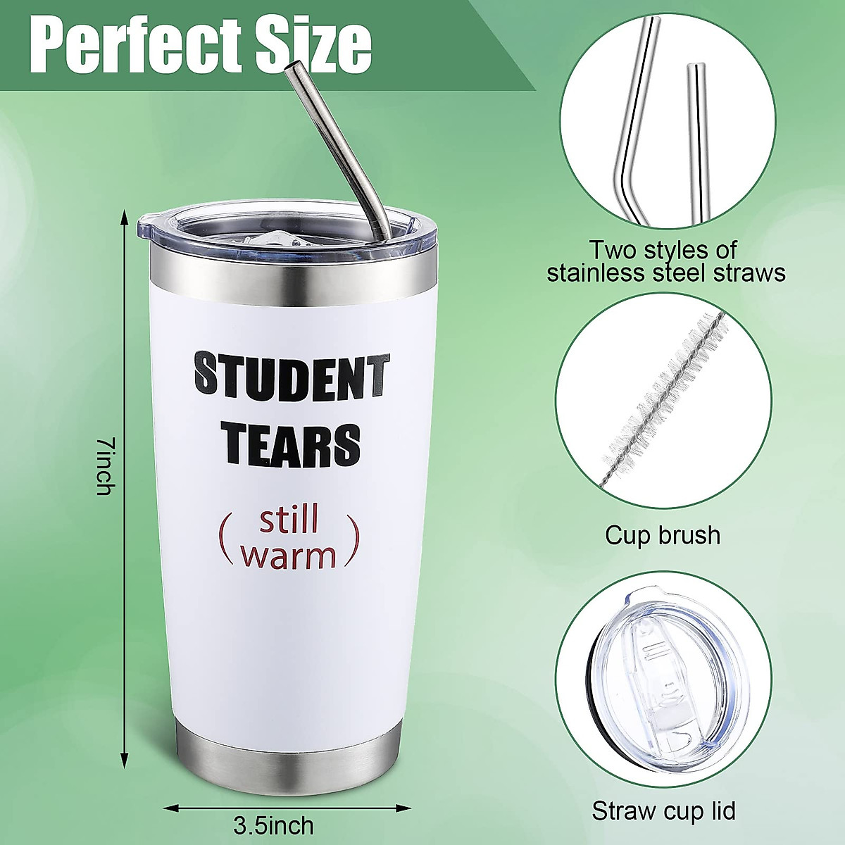 Newtay Stainless Steel Teacher Mugs 20 oz Student Tears Funny Teacher Gift Travel Tumbler with Lid Straws and Brush Teacher Appreciation Tumbler Thanksgiving Christmas Gifts for Teachers