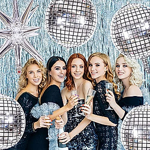 9 Pcs Giant Silver 4D Disco Ball Balloons, 22 Inch Silver Explosion Star Foil Mylar Balloons And 4D Round Metallic Silver Disco Balloons For 70s 80s 90s Disco Theme Party Decorations