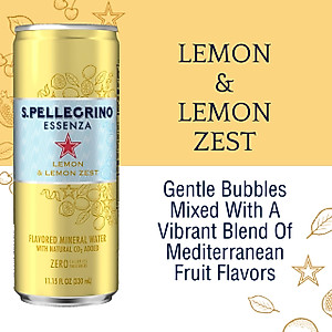 S.Pellegrino Essenza Lemon Lemon Zest Flavored Mineral Water, 11.15 fl oz. Cans (24 Count)