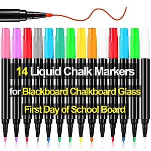 KAMUMU Liquid Chalk Markers Fine Tip Chalkboard Markers Chalk Pen for Blackboard First Day of School Board - 14 Pack
