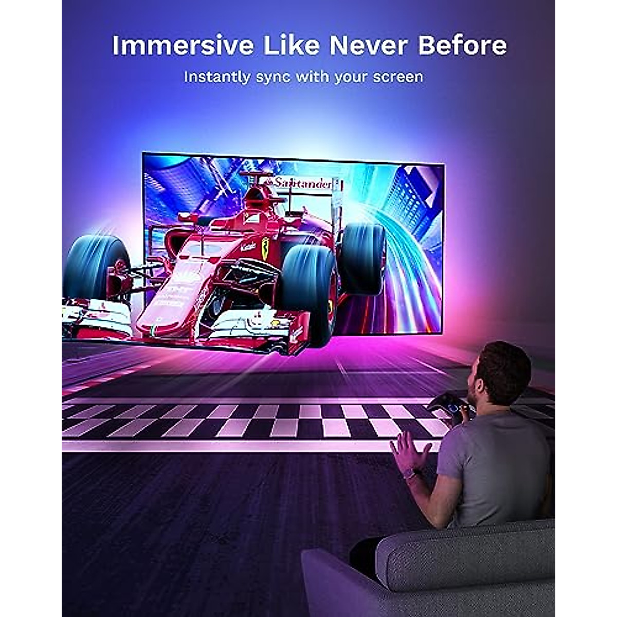 Lytmi TV LED Backlight with HDMI 2.0 Sync Stick Immersive RGBIC Backlight for 56-75 inch TVs Plug and Play Cuttable TV Light Strips Sync TV Lights for Games Music Movies