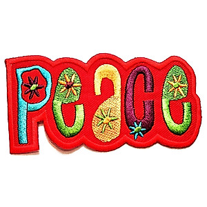 Nipitshop Patches Red Peace with Sun Flowers Patch Peace Sign Hippie Boho Retro Cartoon Embroidered Patches Sew On Applique Patch for Men Women Boys Girls Kids