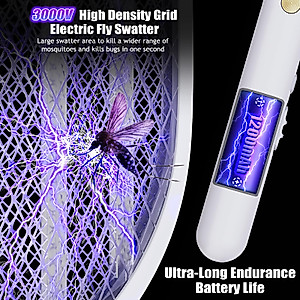 2 Pack Electric Fly Swatter Racket 3000V Bug Zapper 2 in 1 Mosquito Zapper USB Rechargeable, 1200mAh Mosquitoes Killer Lamp & Fly Zapper with 3 Layer Safety Mesh for Home