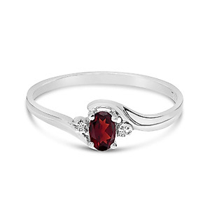 Direct-Jewelry 10k White Gold Oval Garnet And Diamond Ring (Size 6.5)
