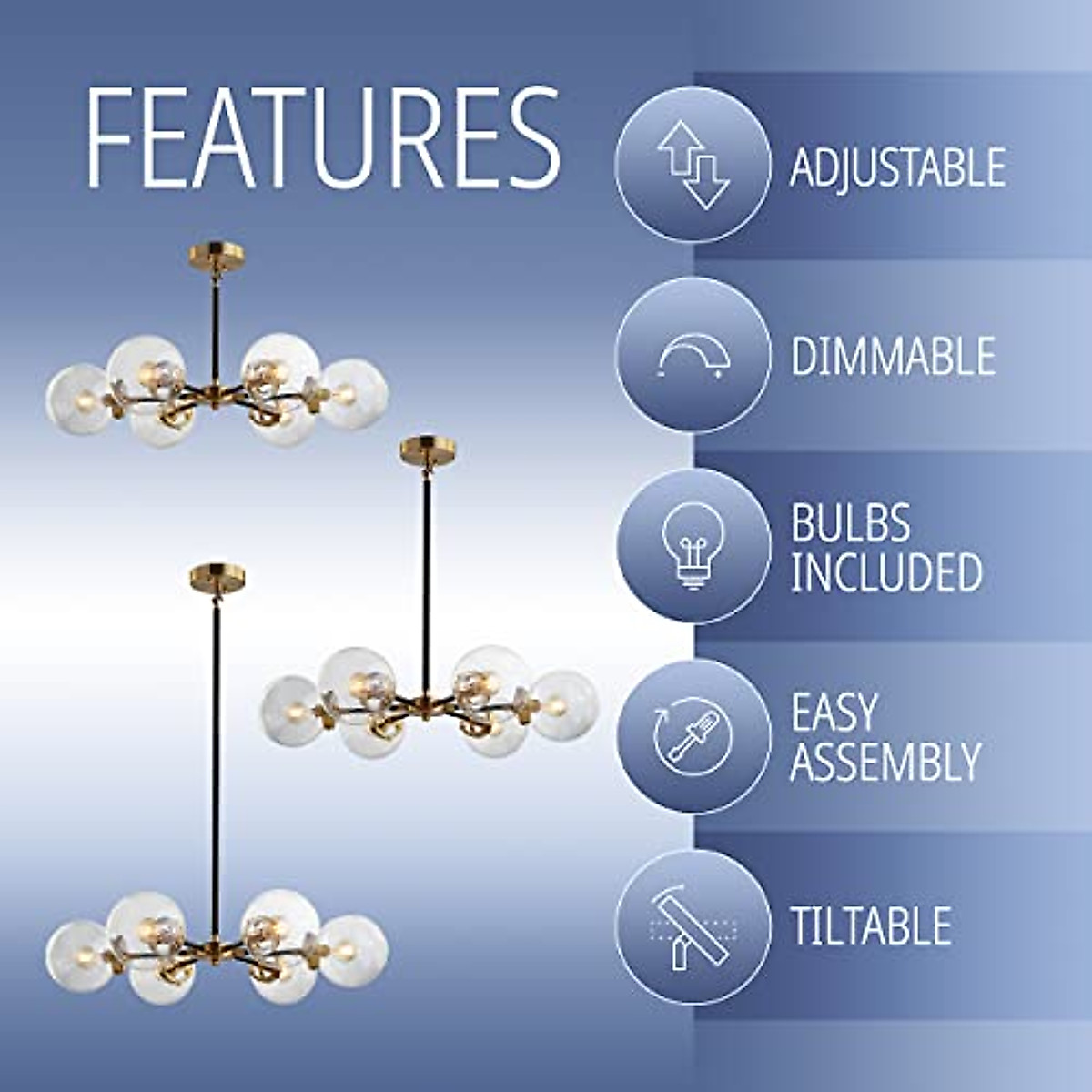 JONATHAN Y JYL9015A Caleb 6-Light 28" Brass Cluster Pendant, Contemporary, Modern, Transitional, Office, Living Room, Family Room, Dining Room, Kitchen, Bedroom, Foyer, Black/Brass Gold