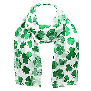 Rosemarie Collections Women's St. Patrick's Day Irish Clover Silky Stripe Lightweight Fashion Scarf (Shamrocks And 4 Leaf Clovers)