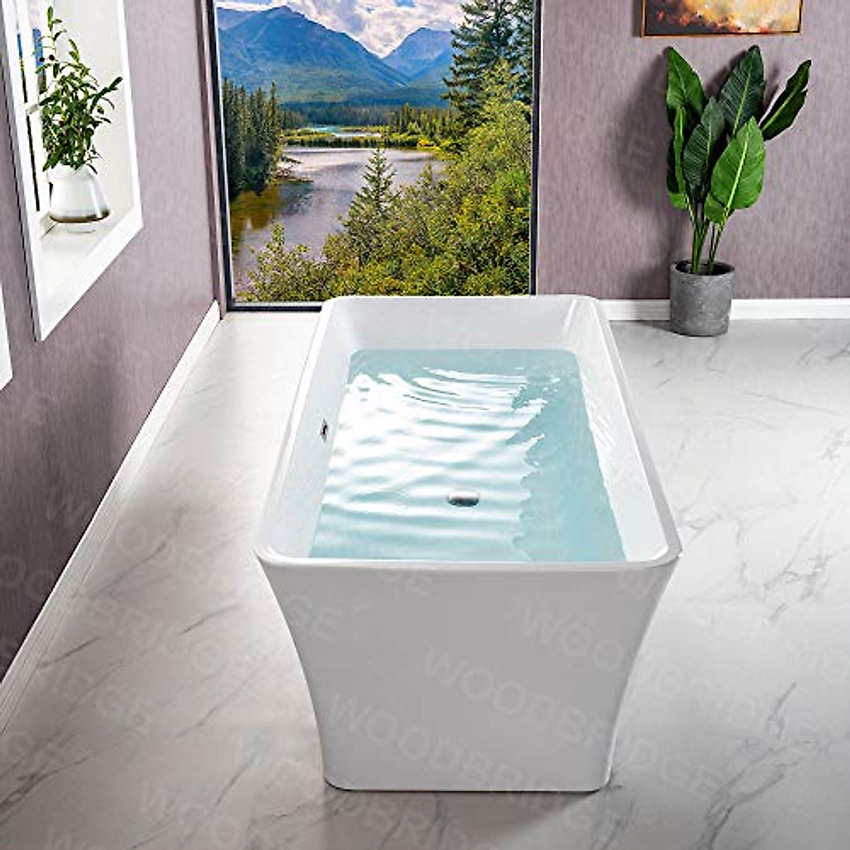 WOODBRIDGE 67" Acrylic Freestanding Bathtub Contemporary Soaking White Tub with Chrome Overflow and Drain，BTS1609 -C-Drain &O