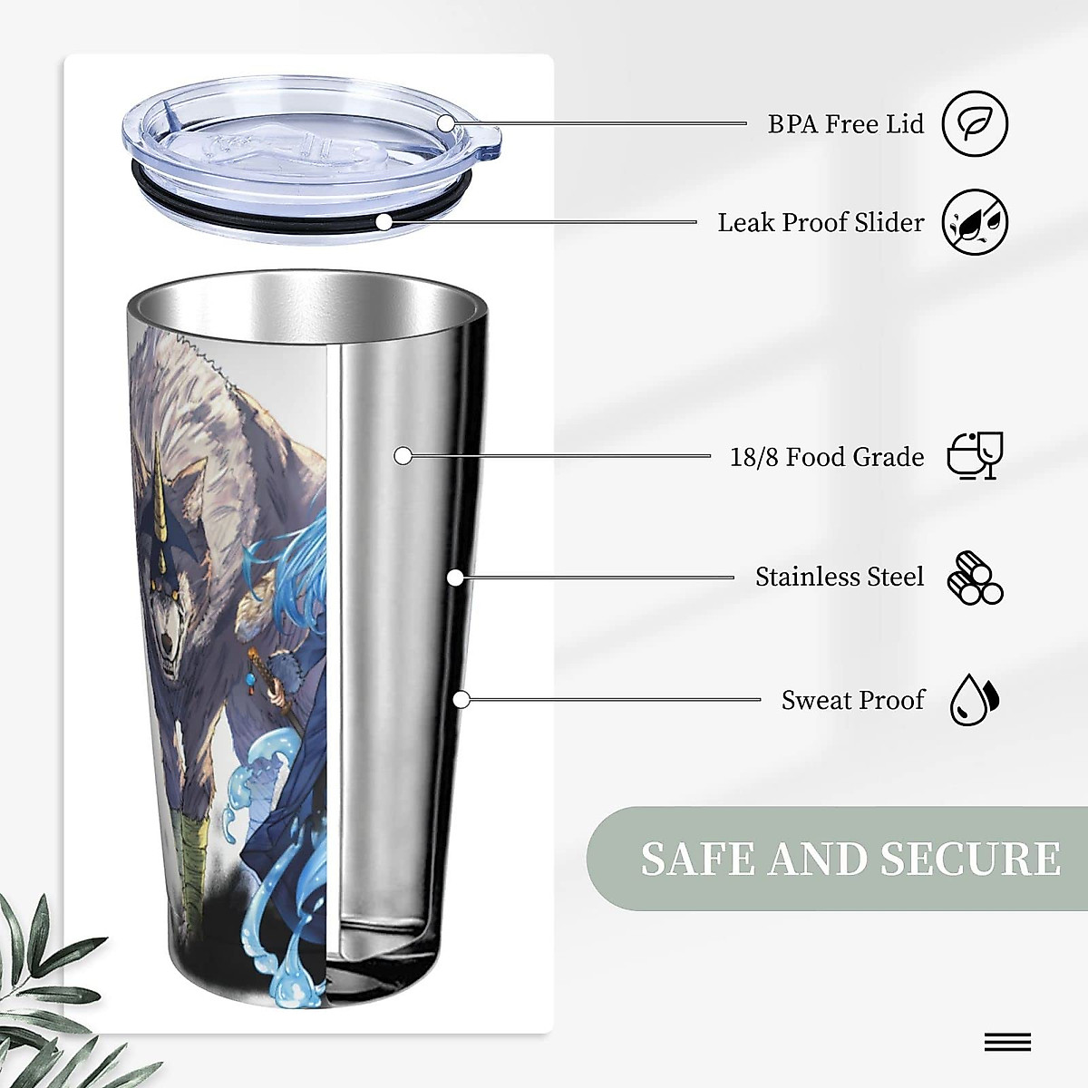 Anime That Time I Got Reincarnated as a Slime Stainless Steel Coffee Mug With Straw And Lid Brush Vacuum Insulated Coffee Tumbler Durable Travel Mugs Thermal Cup For Car Office 20 OZ