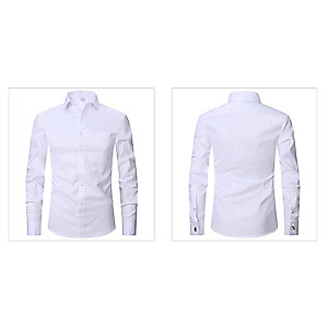 Maiyifu-GJ Men's Striped Dress Shirt Solid Color Button Down Casual Shirts Turn-Down Collar Long Sleeve Shirts with Pocket (White,3X-Large)