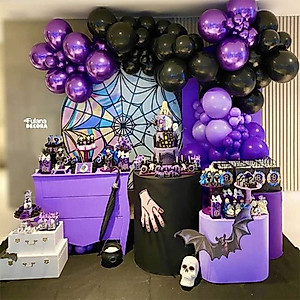 133pcs Wednesday Balloon Garland Arch Kit Black and Chrome Purple Balloons for Wednesday Themed Party Supplies Birthday Party Decoration (no backdrop)