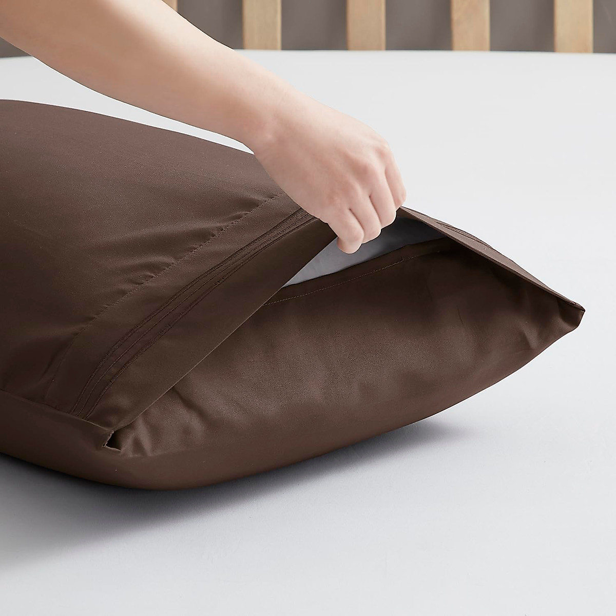 Nestl Brown Microfiber Queen Pillow Cases Set of 2, 20x30 Inches