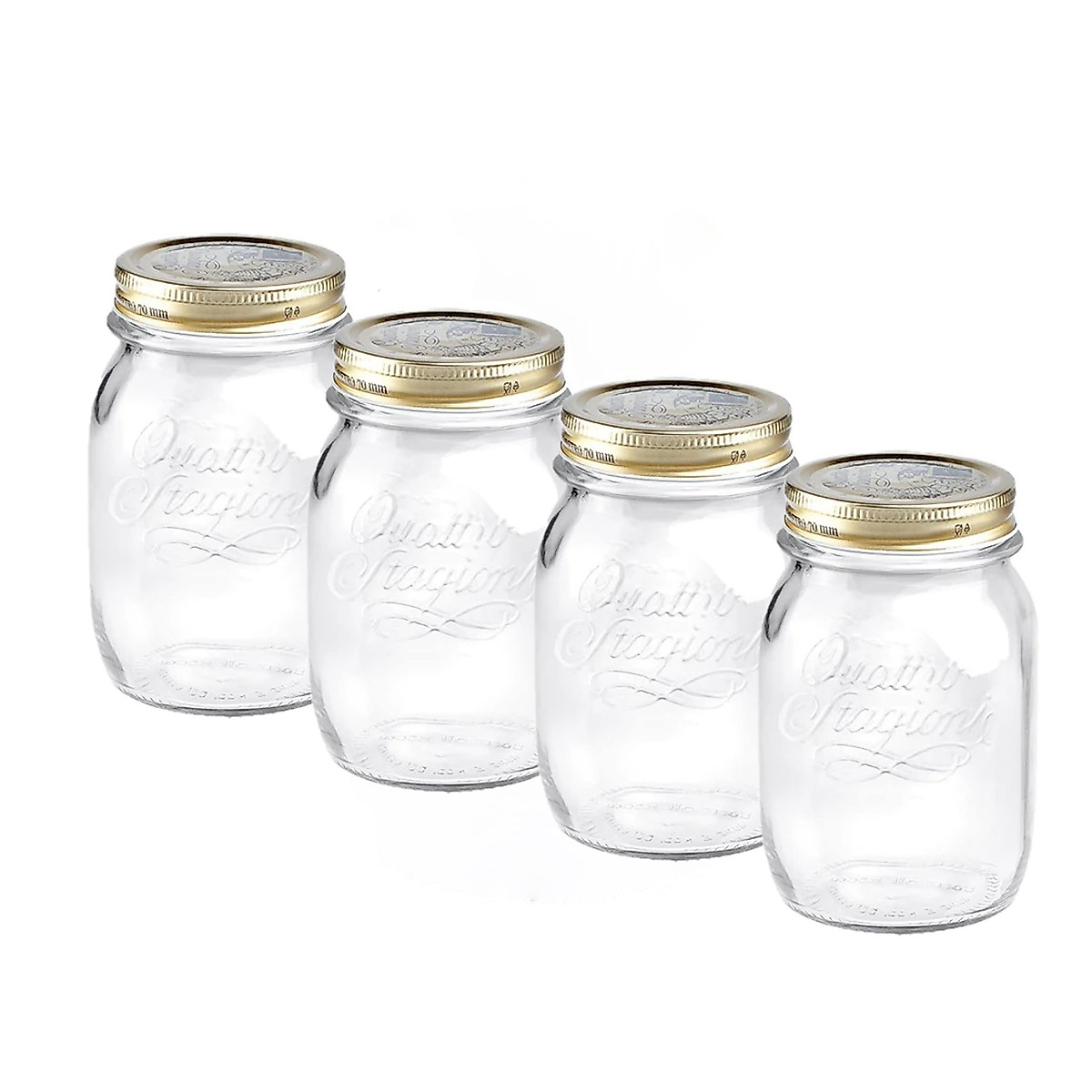 Bormioli Rocco Quattro Stagioni set of 4 Clear Airtight Mason Jars, 17 Oz. Made from BPA Free Durable Glass, Made In Italy.