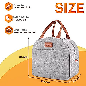 Lunch Bag for Women & Men Adult Insulated Lunch Box, Small Leakproof Cooler Food Lunch Containers Reusable High Capacity Lunch Tote Bags for Work, Travel, Outdoor (Grey)