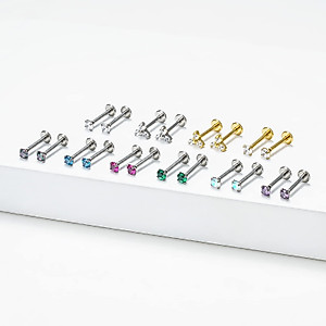 BelezaDosas G23 Titanium Labret Studs Threadless Push Back 16G Lip Tragus Helix Cartilage Earring Piercing Jewelry (1 pair Emerald)