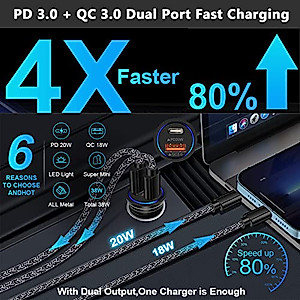 USB C Car Charger, 38W Fast Charge Car Charger Adapter PD&QC 3.0 Dual Port Cigarette Lighter USB Plug for iPhone 14 13 12 11 Pro Max/Mini SE 10 XR XS X 8,Samsung Galaxy S23 S22 S21 S20 S10 S9 A13 A32