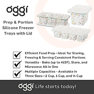 OGGI Prep & Portion Silicone Freezer Trays with Lid - Freezer Molds for Food, Ice Cube Tray, Food Prep Containers, Freezer Storage Containers, for Soup, Smoothie Cubes, Broth, Leftovers - 1/4 Cup