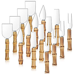 16 Piece Cheese Knives Set with Bamboo Handle Mini Stainless Steel Cheese Knife with 4 Heart Knives 4 Chisel Knives 4 Cheese Forks 4 Pieces Cheese Applicators for Charcuterie Cheese Spreader Cutter