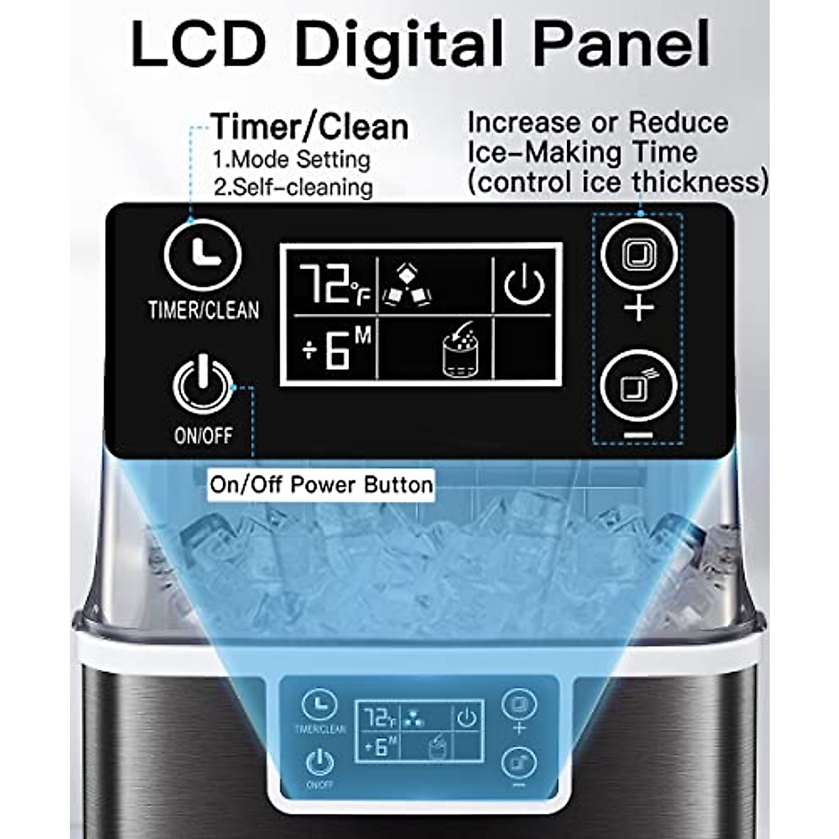 Kndko Ice Maker 45Lbs,2-Way Add Water,Self Cleaning Ice Makers Countertop,Home Ice Machine,Ice Size Control,24H Timer,Party Countertop Ice Maker for Home Bar RV,Stainless Steel Ice Maker Machine